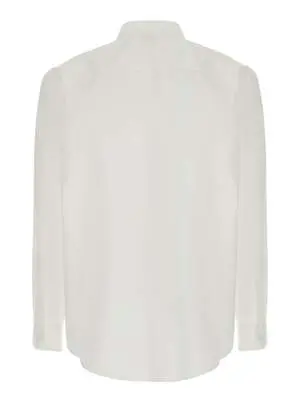 Saint Laurent White Shirt With Pointed Collar And Tone-on-tone Logo In Cotton