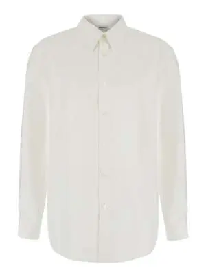 Saint Laurent White Shirt With Pointed Collar And Tone-on-tone Logo In Cotton - Multicolor