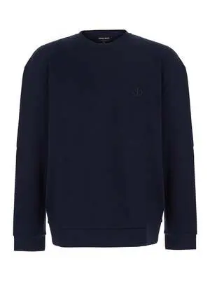 Giorgio Armani Sweatshirt With Embroidered Logo And Side Pockets In Blue For