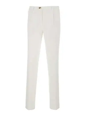 Brunello Cucinelli White Trousers With Front Pleat In Cotton For - Multicolor