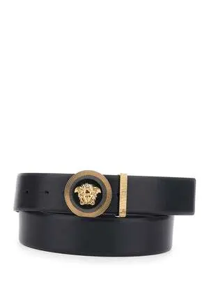 Versace Belt With Medusa Detail On Black Leather Circle For - Multicolor