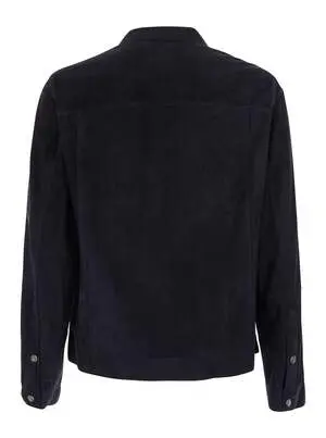 Brunello Cucinelli Blue Jacket With Classic Collar And Front Pockets In Suede For