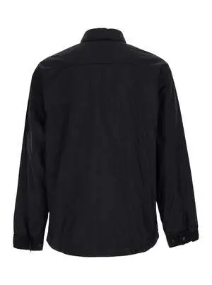 Stone Island Black Jacket With Logo Patch On The Sleeve And Crinkled Design In Tech Fabric For