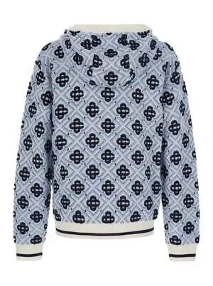 Casablanca Light Blue Hooded Sweatshirt With Drawstring And All-over Logo Motif In Wool