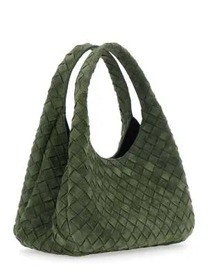 Bottega Veneta Campana Small' Shoulder Bag With Closure With Lace And Motif Woven In Suede - Green