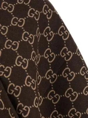 Gucci Cape With Fringes And Gg All-over Motif In Brown Wool For - Multicolor