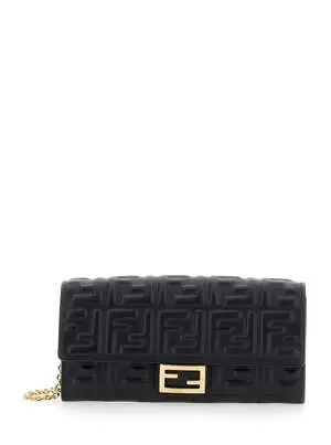 Fendi Mini 'continental' Bag With Ff Motif All-over In Embossed Black Leather For - Multicolor