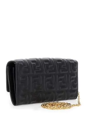 Fendi Mini 'continental' Bag With Ff Motif All-over In Embossed Black Leather For - Multicolor