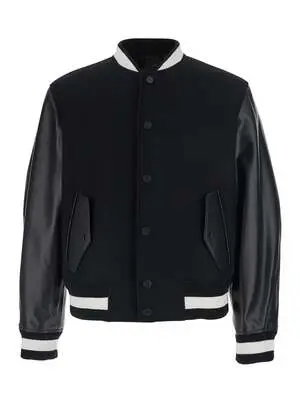 Givenchy Black Jacket With Bi-color Details And Patch On The Back In Leather And Fabric For - Multicolor