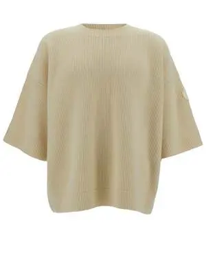 Moncler Beige Ribbed Sweater With X Roc Nation Jay-z Patch In Wool - Multicolor