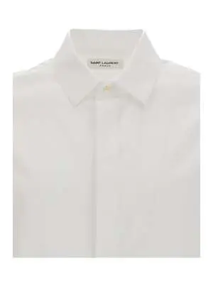 Saint Laurent White Pointed Collar Long Sleeve Shirt In Cotton - Multicolor