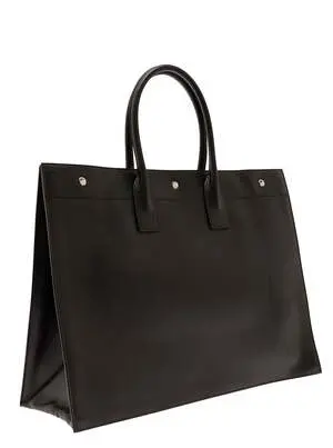 Saint Laurent Rive Gauche Large Tote Bag In Smooth Leather - Black