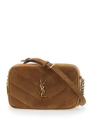 Saint Laurent Crossbody Bag With Adjustable Shoulder Strap And Cassandre Plaque On The Front In Suede - Brown