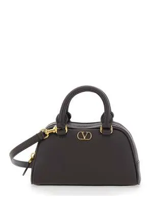 Valentino Garavani Brown Mini Bag With Vlogo Metal On The Front In Leather For - Multicolor