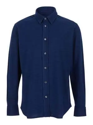 TOM FORD Blue Shirt With Classic Collar And Denim Effect In Cotton - Multicolor