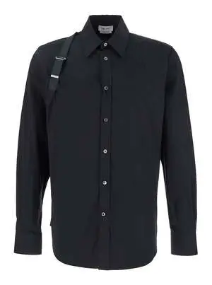 Alexander McQueen Black 'harness' Shirt With Classic Collar And Strap Detail On Sleeve In Cotton For - Multicolor