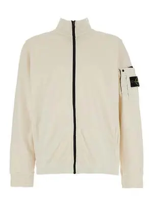 Stone Island White High Neck Sweatshirt With Applied Pocket On Sleeve And Logo Patch On Sleeve In Cotton For - Multicolor