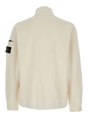 Stone Island White High Neck Sweatshirt With Applied Pocket On Sleeve And Logo Patch On Sleeve In Cotton For - Multicolor