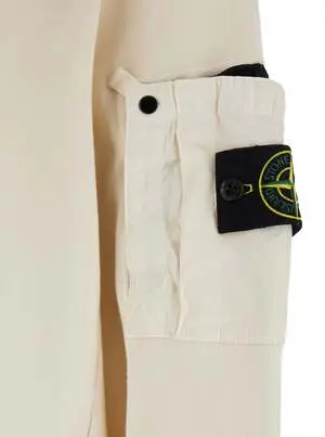 Stone Island White High Neck Sweatshirt With Applied Pocket On Sleeve And Logo Patch On Sleeve In Cotton For - Multicolor