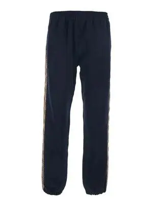 Burberry Burberry Men Blue Pants With Elastic Waist And Side Check Motif Stripes In Cotton Man Multicolor