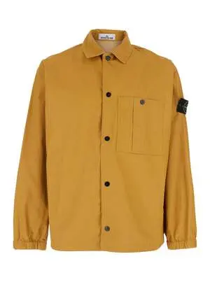 Stone Island Yellow Jacket With Classic Collar And Logo Patch On The Sleeve In Cotton - Multicolor