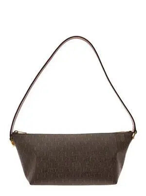 Saint Laurent Shoulder Bag 'cassandre' With Gancini And All-over Embroidery In Canvas And Brown Leather For - Multicolor