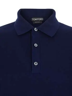 TOM FORD Blue Polo Shirt With Classic Collar And Front Button Closure In Silk And Cotton Blend For - Multicolor