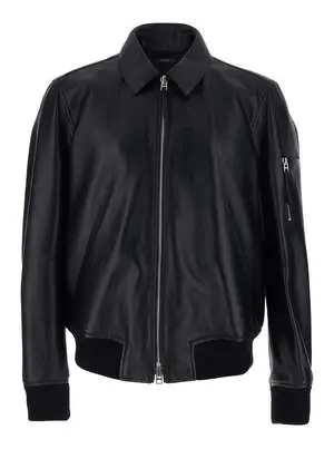 TOM FORD Black Jacket With Classic Collar And One Zip Pocket On The Sleeve In Leather For - Multicolor