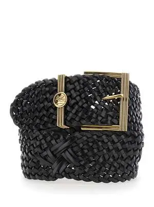 Etro Belt With Woven Design And Pegaso Logo In Leather For - Black