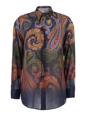 Etro Shirt With Classic Collar And Paisley Motif All-over In Tech Fabric For - Multicolor