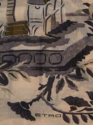 Etro Boheme' Beige Scarf With Logo Lettering And All-over Print In Cotton And Modal For - Multicolor