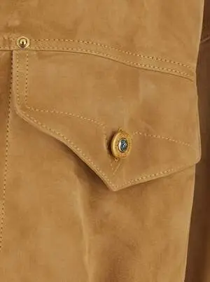 Versace Beige Jacket With Pointed Collar And Logo Jewel Buttons In Suede For - Multicolor