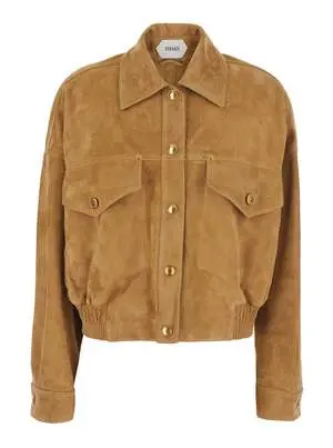 Versace Beige Jacket With Pointed Collar And Logo Jewel Buttons In Suede For - Multicolor