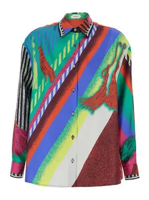 Versace Shirt With Classic Collar And All-over Print In Silk For - Multicolor
