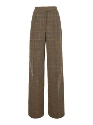 Etro Beige Pants With Front Closure And All-over Prince Of Wales Motif In Wool Blend For - Multicolor