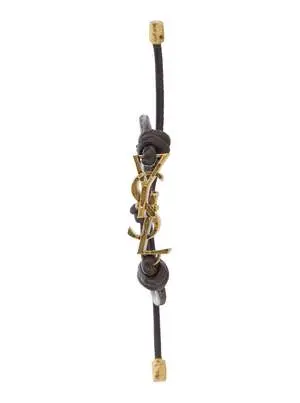 Saint Laurent Bracelet With Gold Cassandre Logo Plate And Adjustable Closure In Leather For - Brown