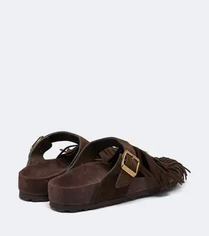 Etro X Birkenstock Gizeh Fringed Suede Sandals - Brown
