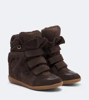 Isabel Marant Étoile Bekett Shearling-lined Suede Wedge Sneakers - Brown