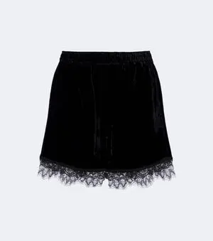 GANNI Lace-trimmed Velvet Shorts - Black