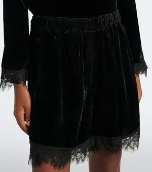 GANNI Lace-trimmed Velvet Shorts - Black