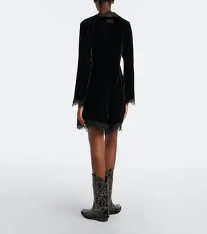 GANNI Lace-trimmed Velvet Shorts - Black