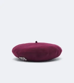 ROGER VIVIER Crystal-embellished Wool Beret - Burgundy