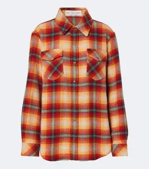 GOD'S TRUE CASHMERE Red Sun Shadow Plaid Cashmere Shirt - Orange