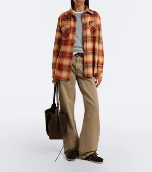 GOD'S TRUE CASHMERE Red Sun Shadow Plaid Cashmere Shirt