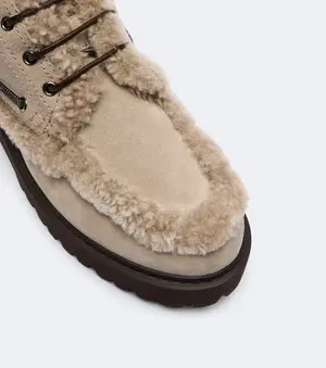 Brunello Cucinelli Monili Shearing-lined Suede Lace-up Boots - Beige