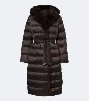 Max Mara Belted Hooded Puffer Coat - Brown