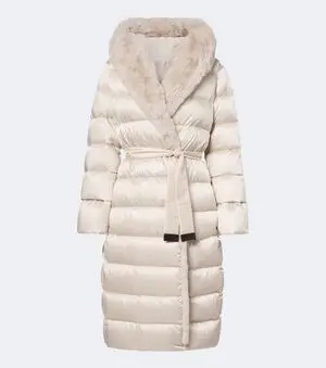 Max Mara Belted Hooded Puffer Coat - White