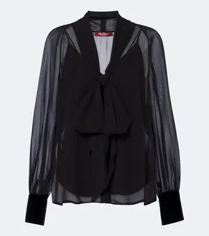 Max Mara Elegante Tie-neck Silk Blouse - Black