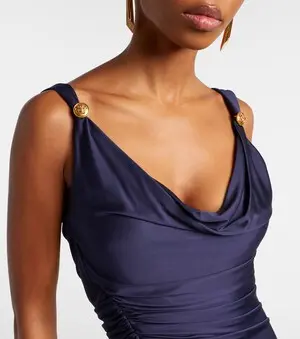 Versace Medusa Draped Ruched Jersey Gown