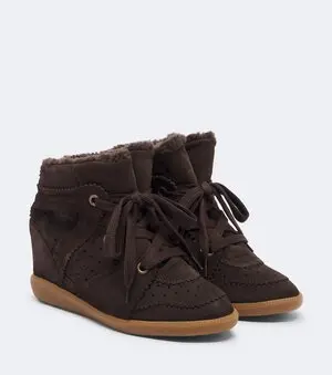 Isabel Marant Étoile Bobby Shearling-lined Suede Wedge Sneakers - Brown